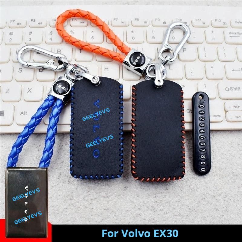 Leather Car Bluetooth Key Case Car Keychain for Volvo EX30 – Geelyevs